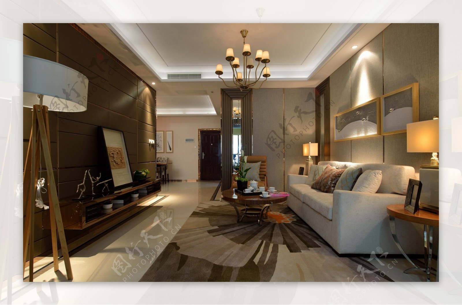 现代暗色客厅效果图图片素材-编号29200122-图行天下